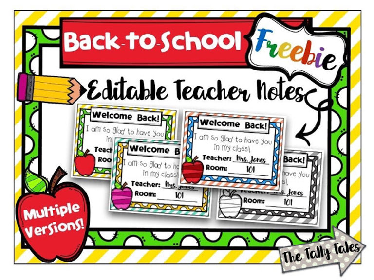 Freebie: Editable Back-to-School Teacher Notes