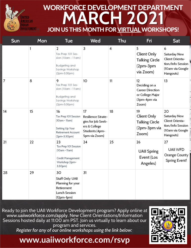 UAII Workforce Development March 2021 Events Calendar - United American ...