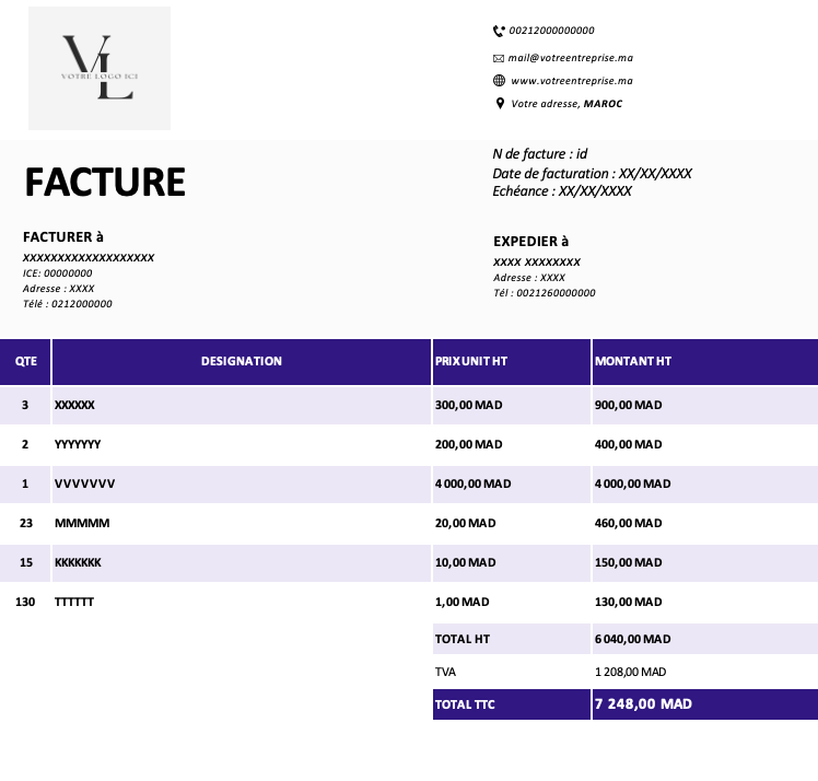 Mentions légales facture & Modèle gratuit facture - MAROC