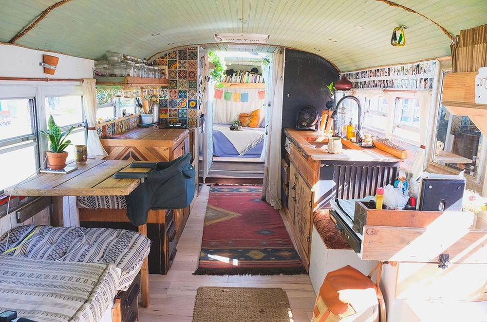 Amazing DIY School Bus Conversion with Walkthrough Shower.