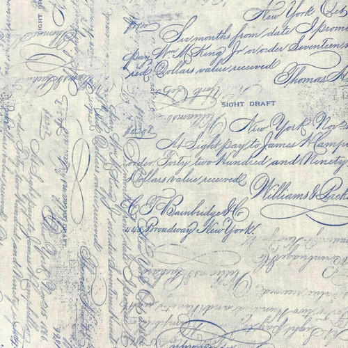 Tela estampado letras cursivas "English Blue White" | NeedleworkAnaDesign