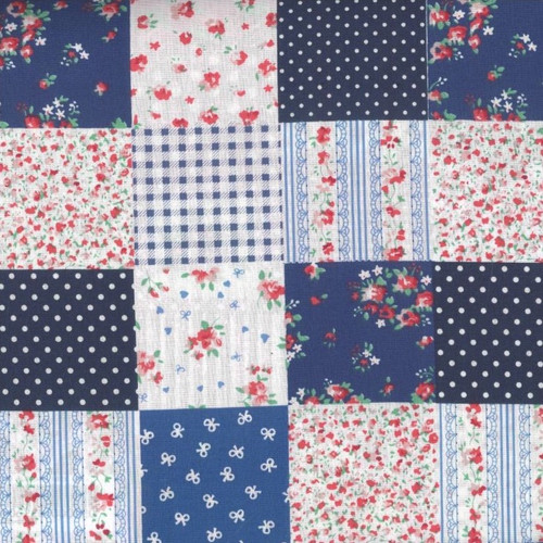 Tela con cuadros de varios estampados en tonos azules y flores ...