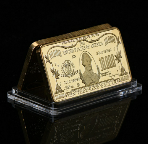 USA Chase $10,000 Bill, 24K Gold, 1 oz. bar | pockettreasures