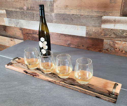Hickory wood and peach epoxy wine flight with handles | Rusticmtnchic