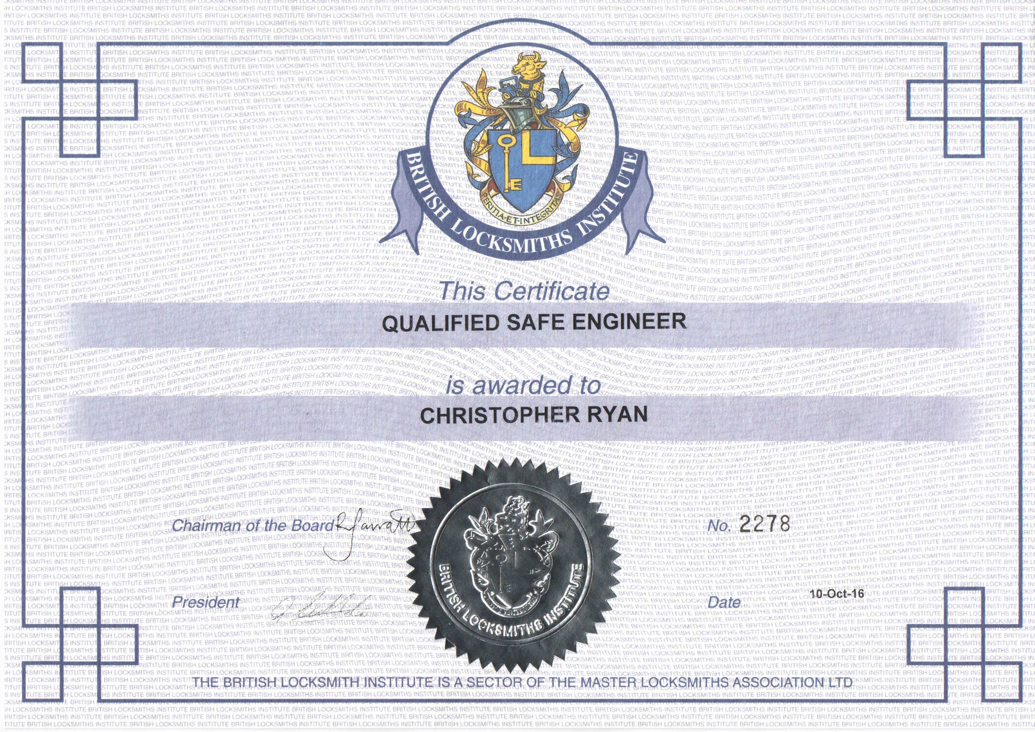 Safe Engineer / Master Locksmith / Epsom / Surrey / Christopher Ryan