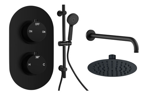 Aura Round Shower Valve & Kit Pack 3 - Matt Black