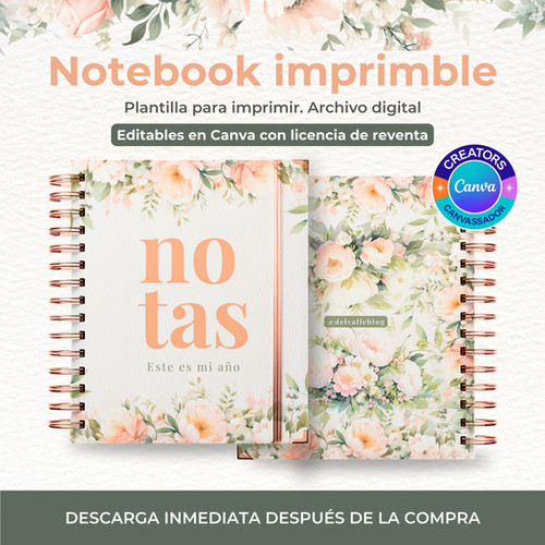 Plantilla cuaderno de notas IMPRIMIBLE en Canva | Del Valle Blog