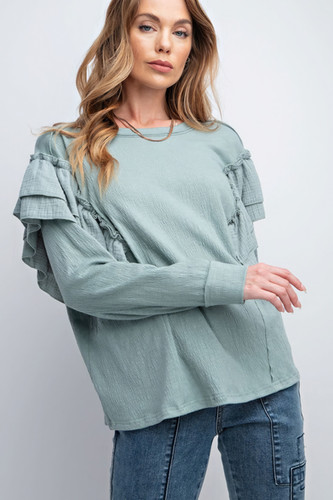 Double Ruffle Sleeves Top | Ace2Eagle