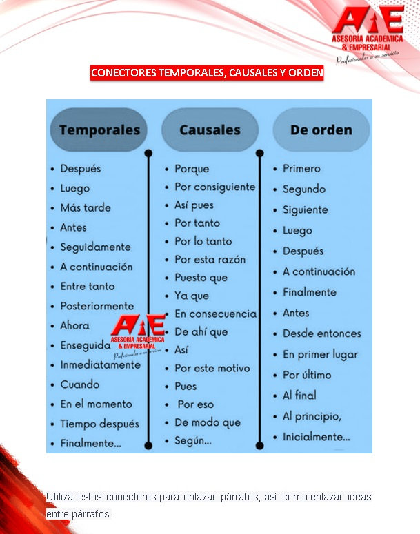 CONECTORES TEMPORALES, CAUSALES Y ORDEN