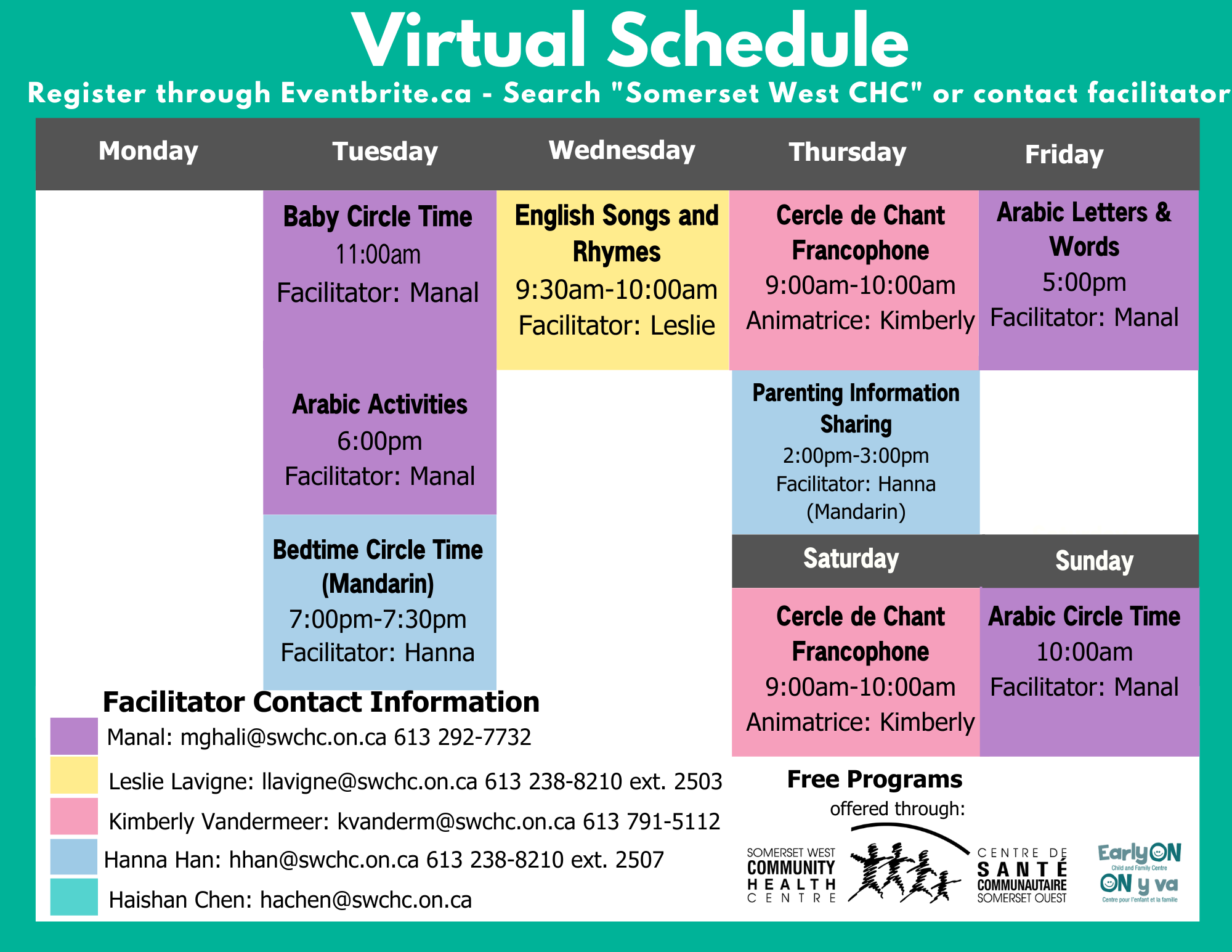 Parent Support Calendar