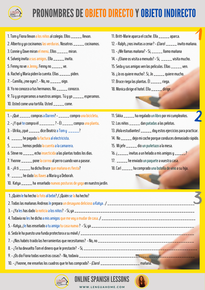 EJERCICIOS PARA PRACTICAR LOS PRONOMBRES 0D Y OI