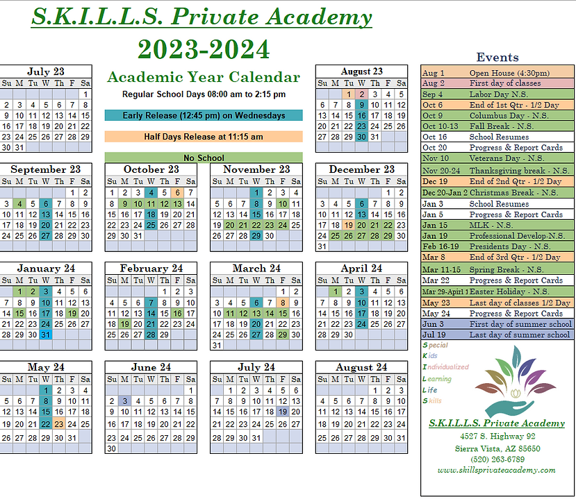 School Calendar | SKILLS Private Acade