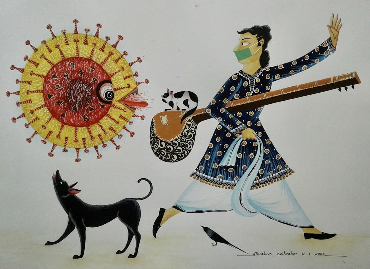 Wall Decor Home Decor Cat Folk Art East Indian Scroll Painting Hand ...