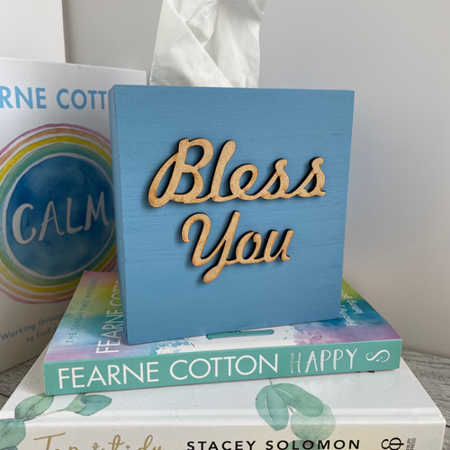 Handmade Cornwall Blue "Bless You" Tissue Box Cover | Rosewood and Blossom
