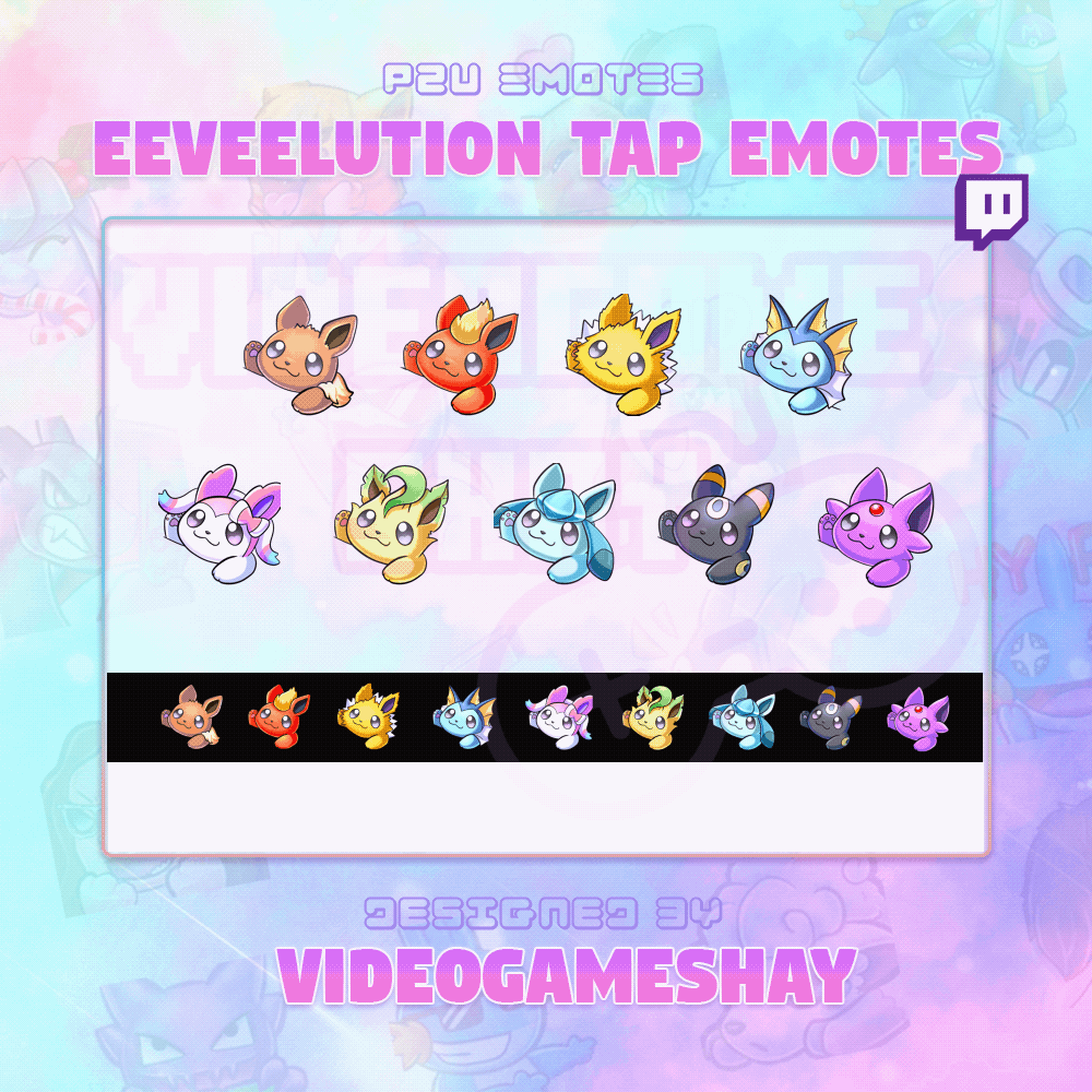 9 Pack Eeveelution Bongo Tap Animated Emotes | VideoGame Shay