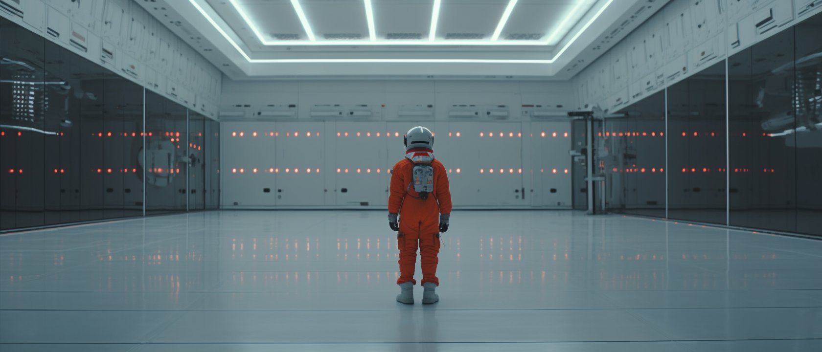 wide shot of a [cosmonaut] in [space], cinematic sequence, minimalist ...