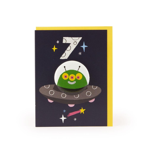 Alien 7th Birthday Card With Badge | The Tokenhouse