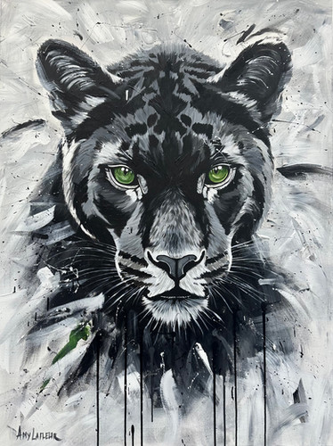 "Emerald Fury: The Black Panther's Watch" mixed media painting 48" by ...