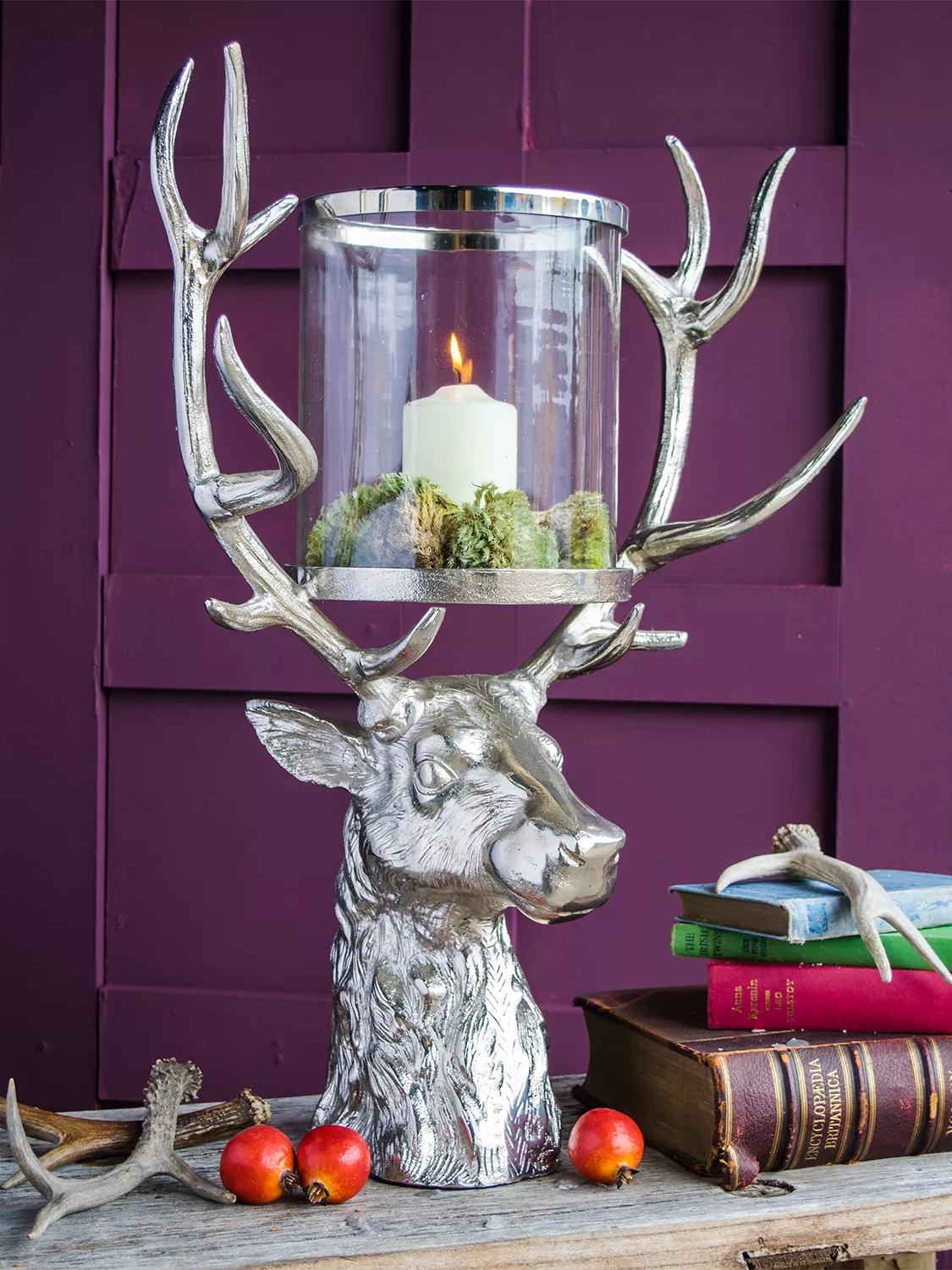 New Forest Stag Head Glass Hurricane Lantern | The Flying Fox