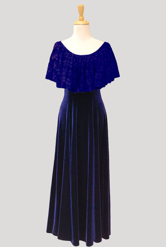 2202NS Royal Blue Velvet, Blue Wide Stretch Lace Capelet | CC Fashions