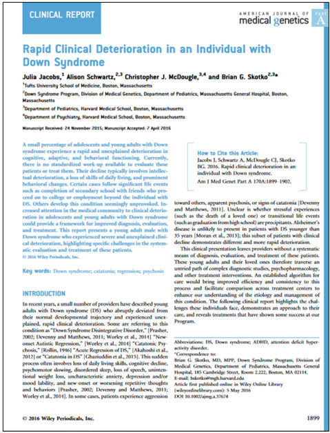 Rapid clinical deterioration in an individual with Down syndrome