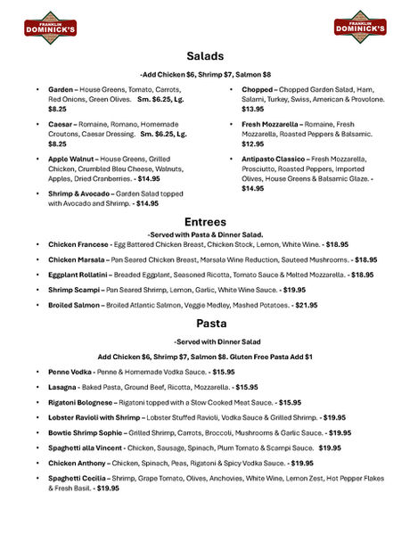 Menu | Dominick's Pizzeria