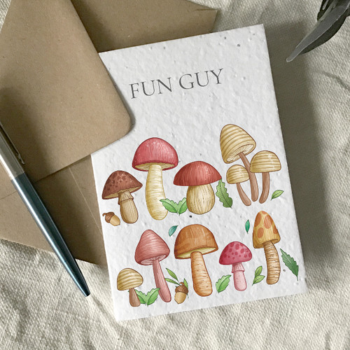 Fun pun, 'Fun Guy' funghi plantable greetings card | Wild Bloom Press