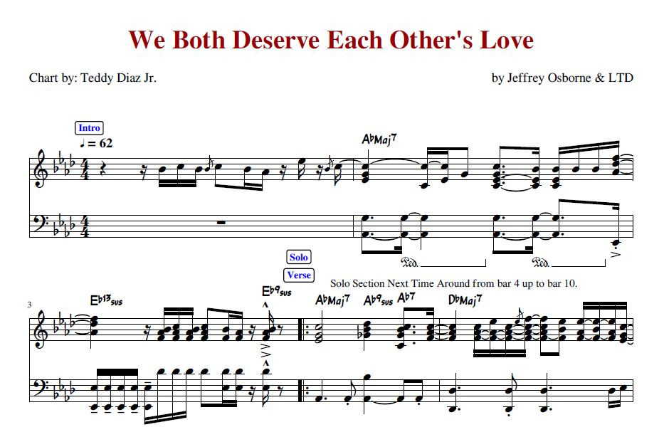 We Both Deserve Each Other's Love Piano Sheet Music - LTD Jeffrey Osborne
