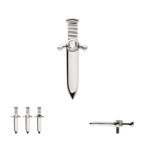 Titanium Internally Threaded with Bezel Set 1mm CZ Dagger Top | OLIVIA TATTS