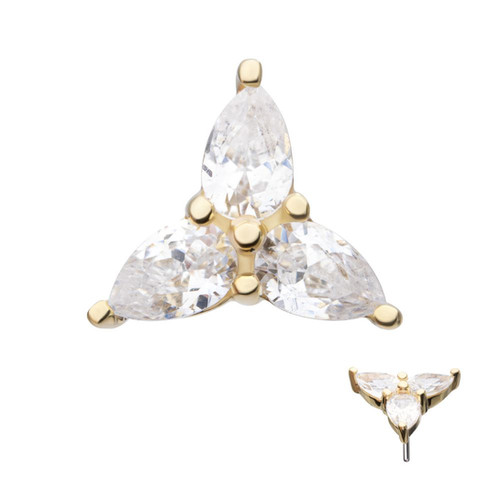 14Kt Yellow Gold Threadless Prong Set Teardrop Gem Trinity Top | OLIVIA ...