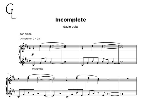 Incomplete (Solo Piano) | Music | Gavin Luke
