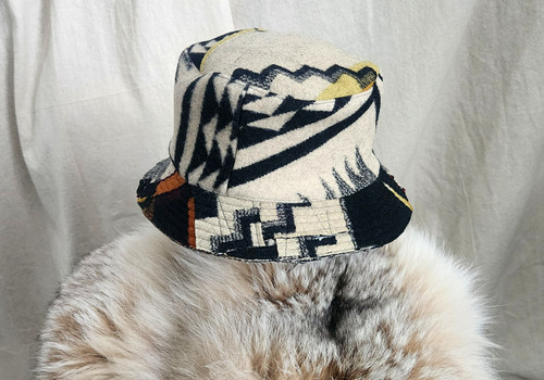 Navajo Blanket Scraps Tall Bucket Hat-Mixed B&W+Citrus | shakaking