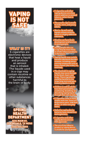 Vaping Is Not Safe Bookmark | Modern Marketing