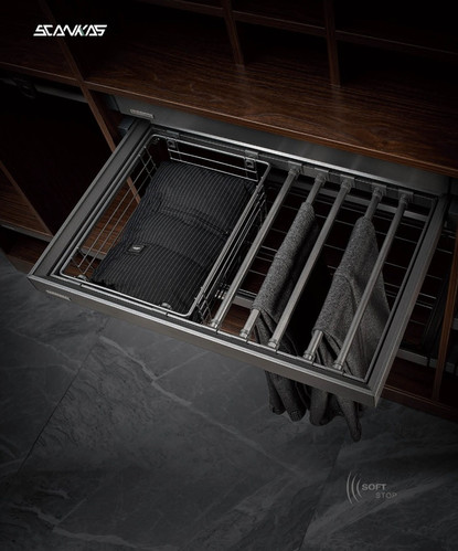 WARDROBE GLIDING PANTS RACK WITH WIRE DRAWER | Scankas Wardrobe