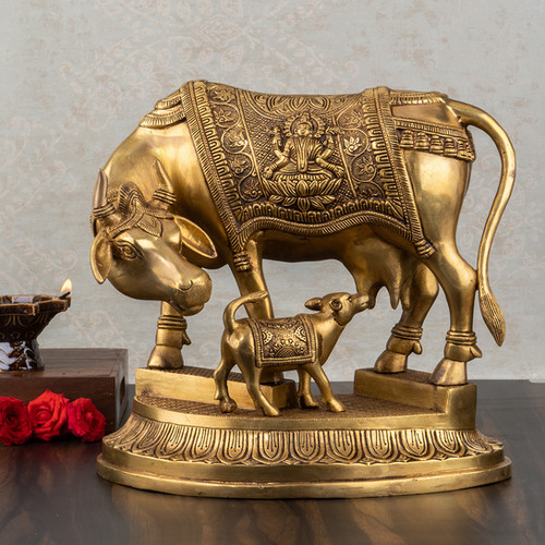 Brass Kamdhenu Cow And Calf Idol | Brass House