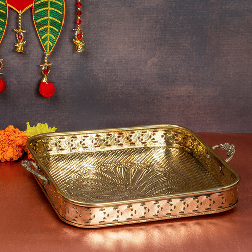 Brass Square Temple Pooja Tray | Brass House