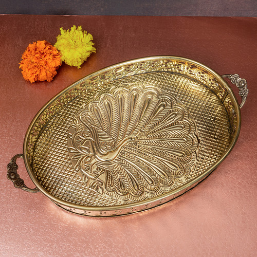 Brass Oval Temple Pooja Tray | Brass House