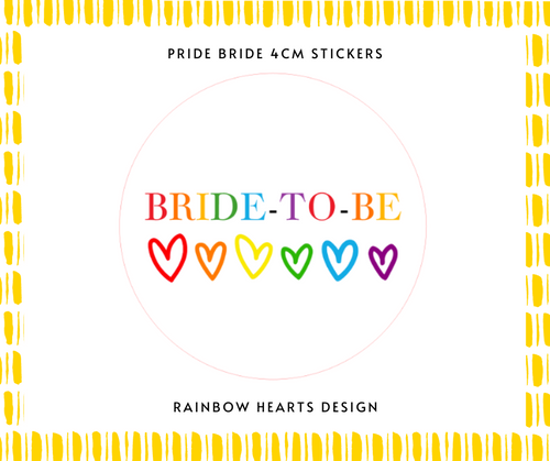 Pride Bride Stickers: Bride-to-Be Rainbow Hearts 4cm | Big Mabel