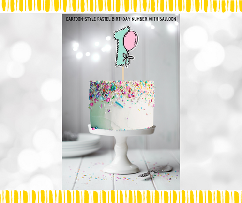Cartoon-Style Pastel Birthday Number with Balloon | Big Mabel