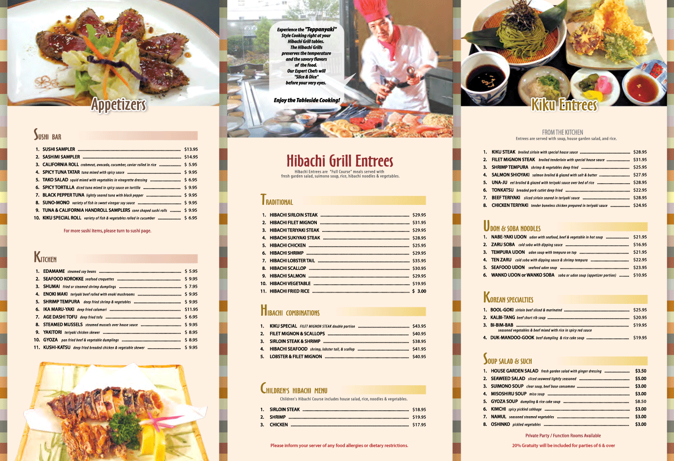 Kiku Restaurant Dinner Menu Kikurestaurantsnj.com