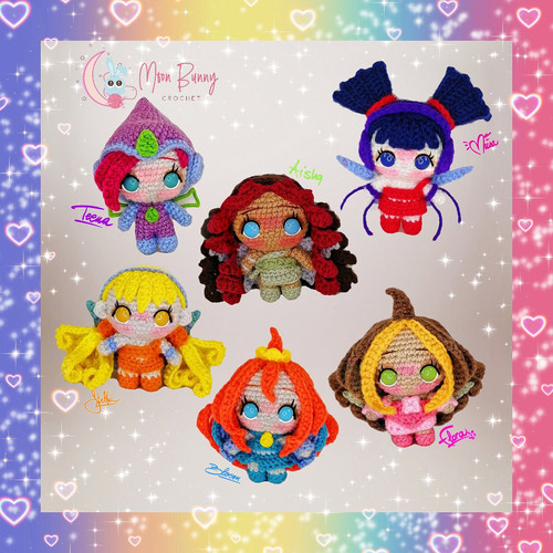 Winx Fairies Amigurumi Plush Keychain Set | Moon Bunny Crochet