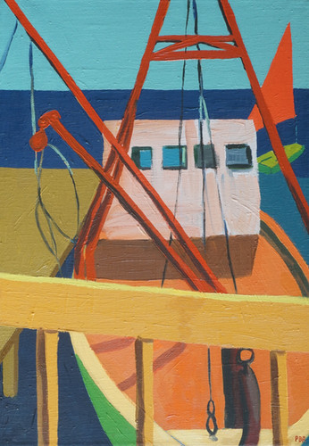 "Like Iron", minimalist painting of a fishing boat | Patty Rodgers Art