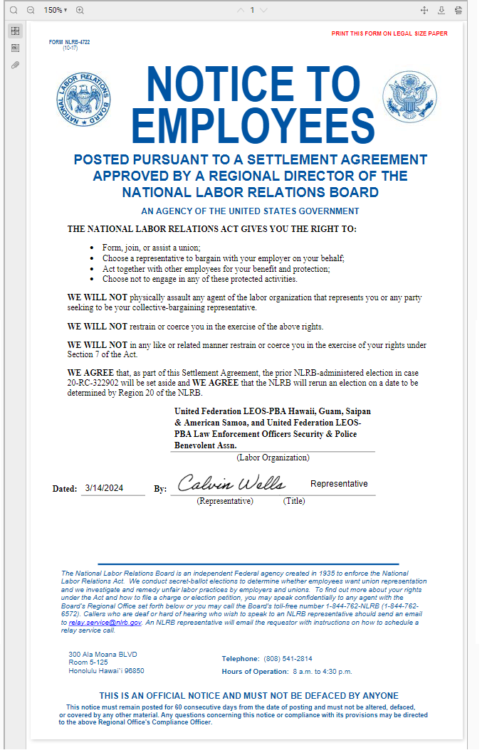 NLRB-NOTICE-POSTING-HAWAII | UF LEOS-PBA
