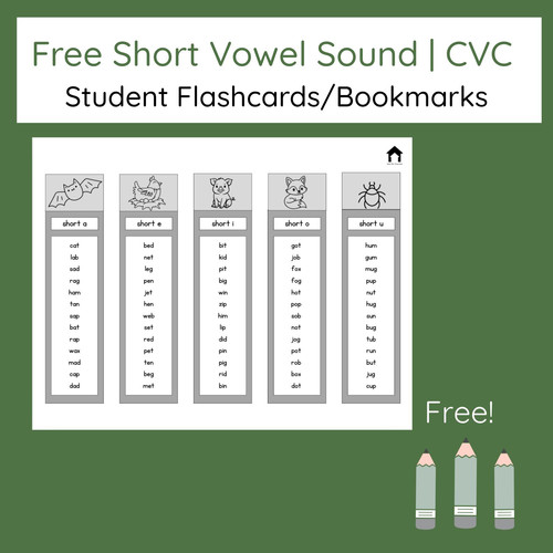 Phonics Bookmarks | Short Vowel CVC Word Flashcards | Ask the Teacher
