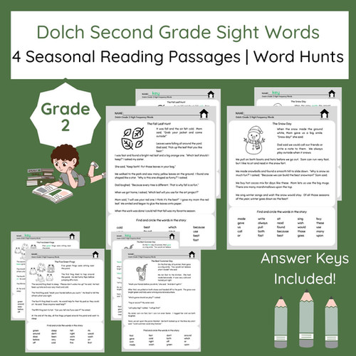 Second Grade Dolch Sight Words | Seasonal Reading Passages | Word Hunts ...