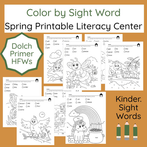 Spring | Color by Sight Word Worksheets | Dolch Primer High Frequency ...