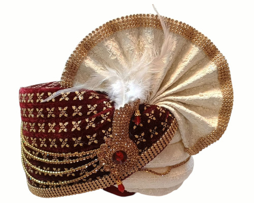 Dulha Safa in White and Maroon with Golden Touch | SHOKESH INDIA