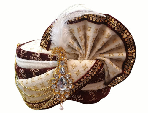 Dulha Safa in White and Maroon with Golden Touch | SHOKESH INDIA