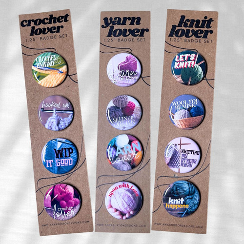 Crochet, Knit & Yarn Badge and Magnet Sets | Anna Burton Designs
