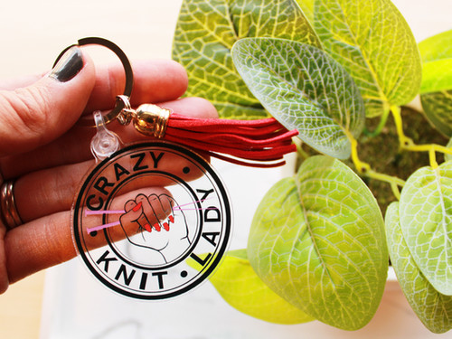 Crazy Knit Lady Acrylic Clear Keychain | Anna Burton Designs